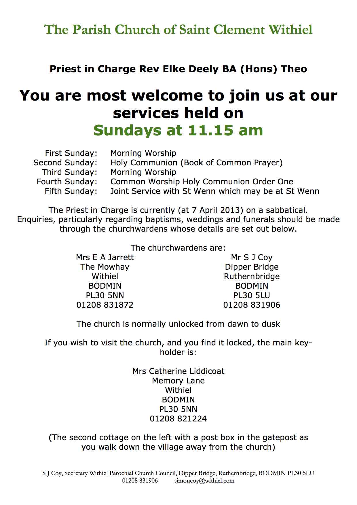 Church Services | Withiel Parish, Cornwall